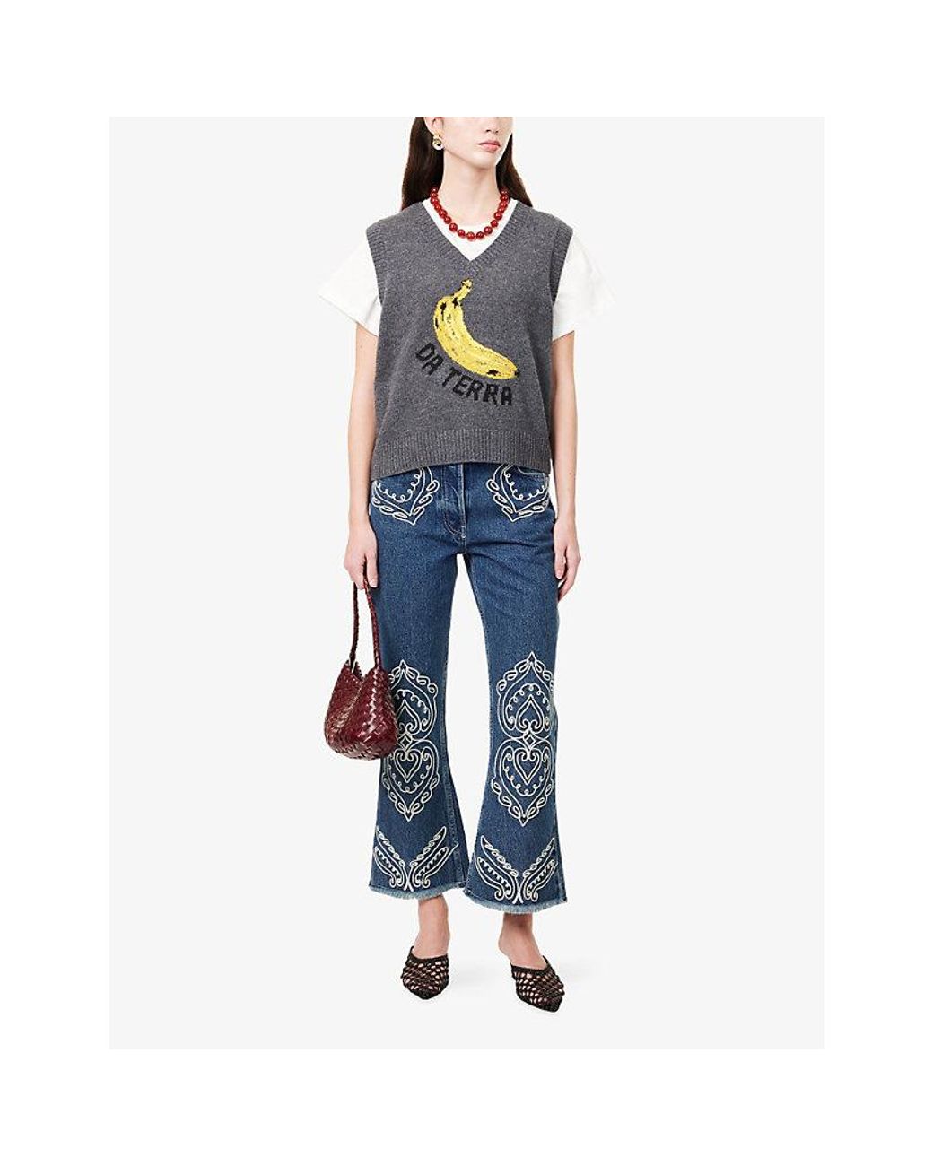 FARM Rio Banana Motif Wool-Blend Knitted Vest in Blue | Lyst UK