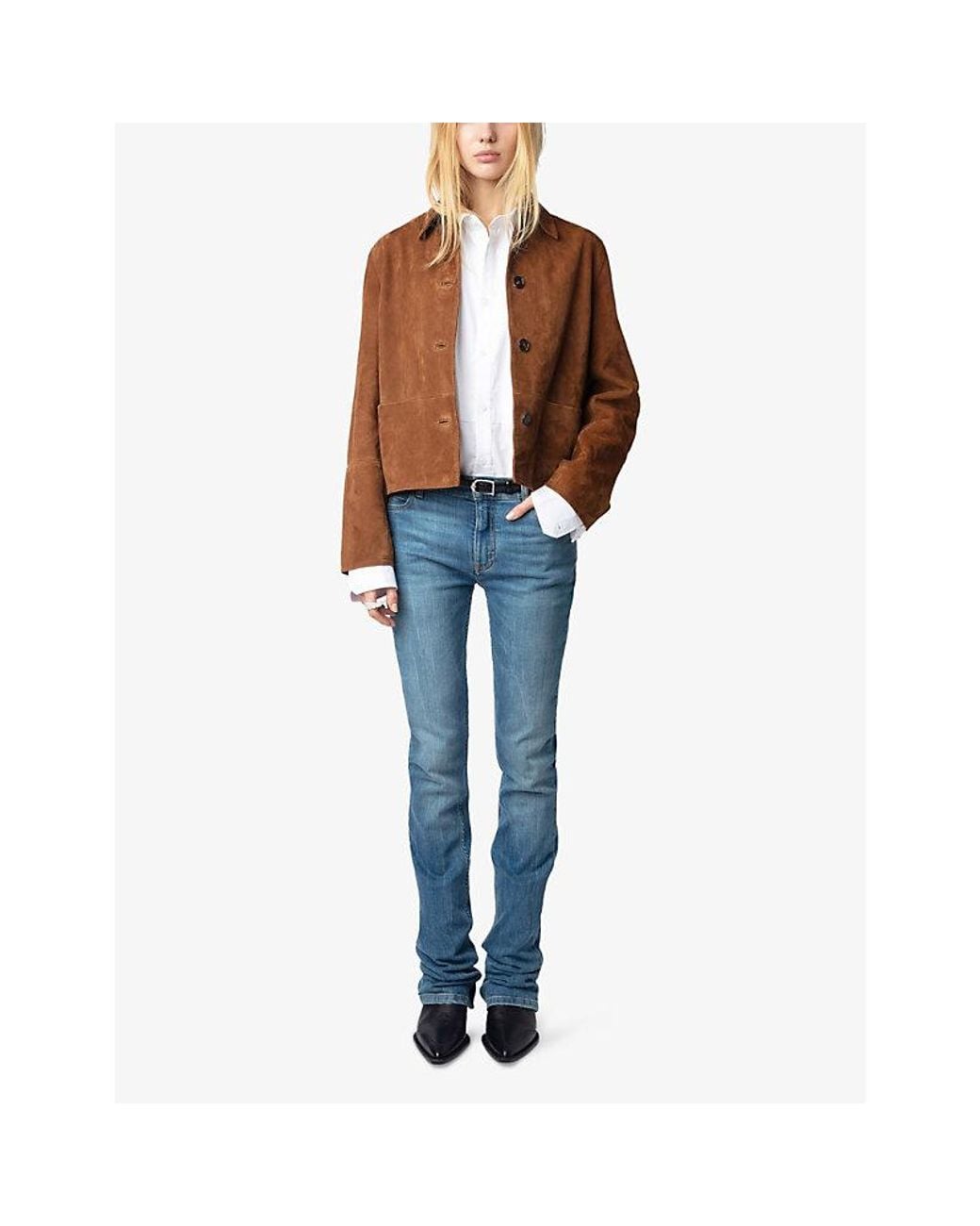 Zadig & Voltaire Lessa Embossed-Logo Suede Jacket in Brown | Lyst