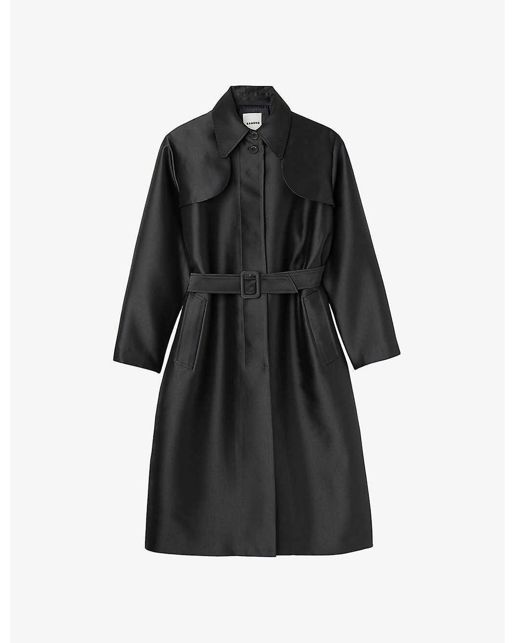 Sandro Warhol Single-breasted Satin Coat in Black | Lyst