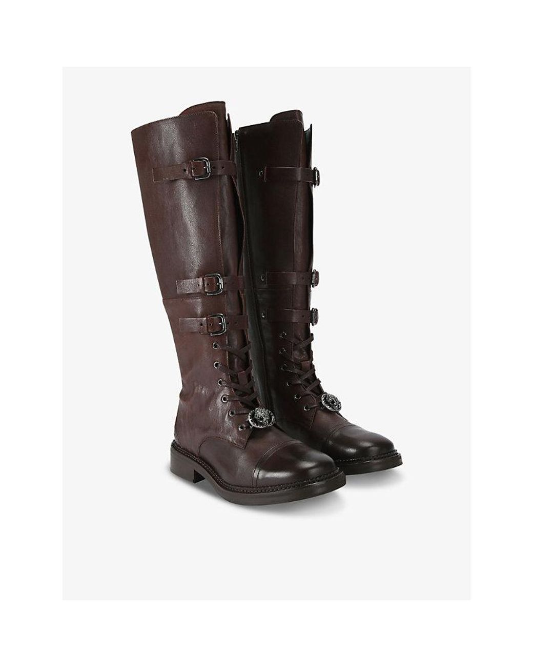 Kurt Geiger Leather Monument Strap Knee-High Boots in Brown | Lyst