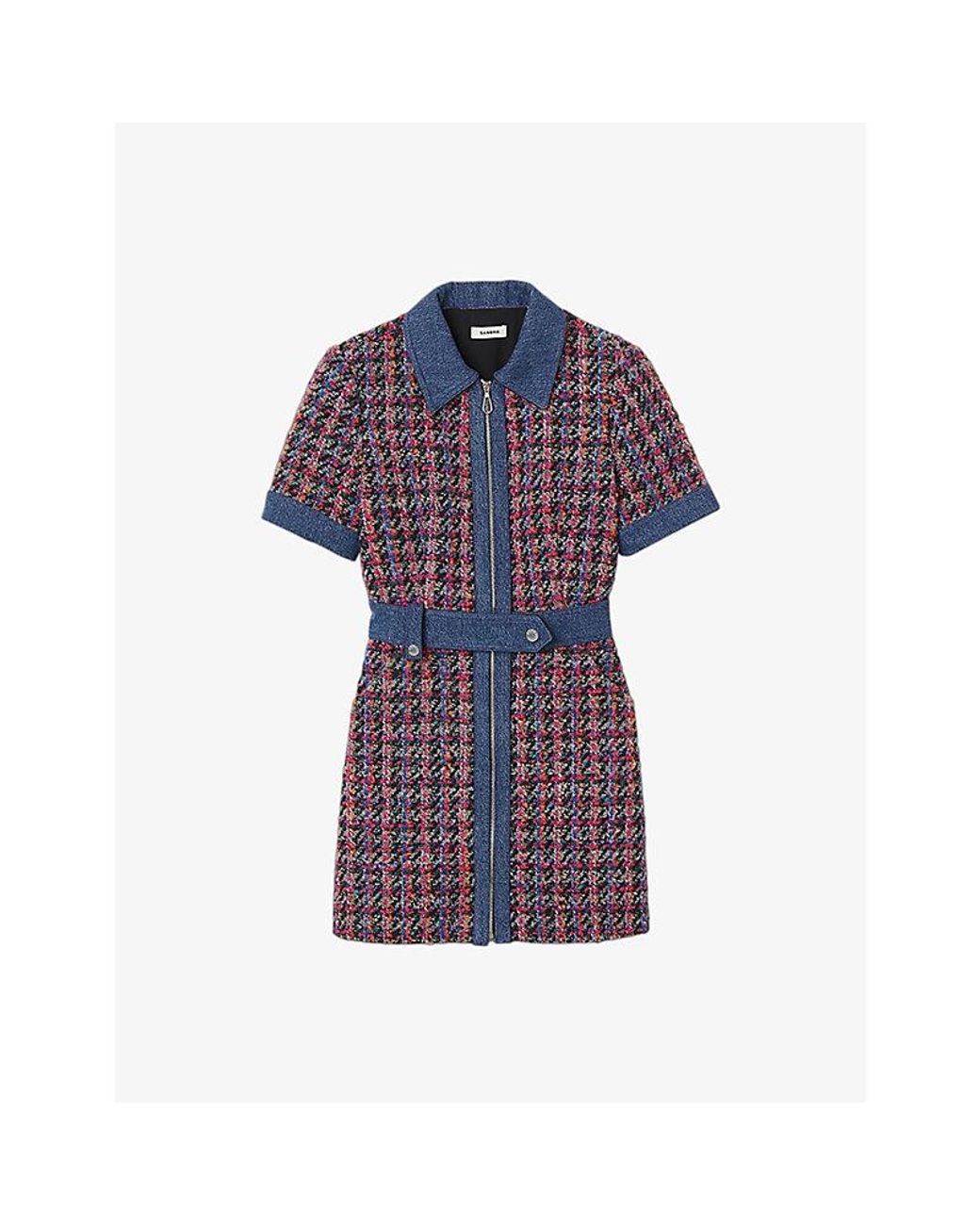 Sandro Tweed-knitted Woven Mini Dress in Blue | Lyst