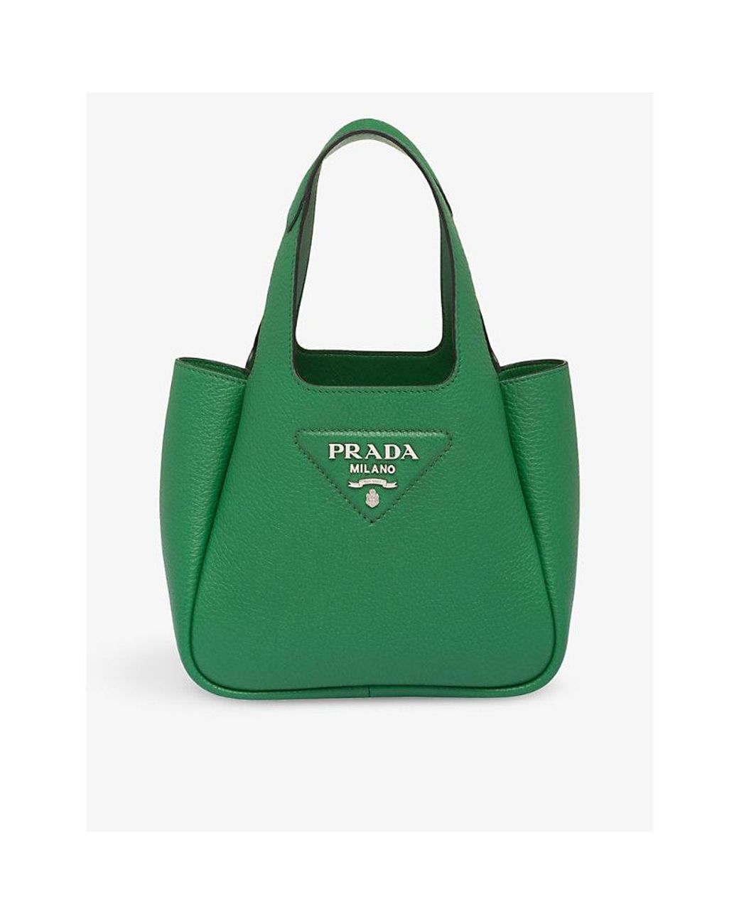 Prada Brand-plaque Mini Grained-leather Tote Bag in Green | Lyst