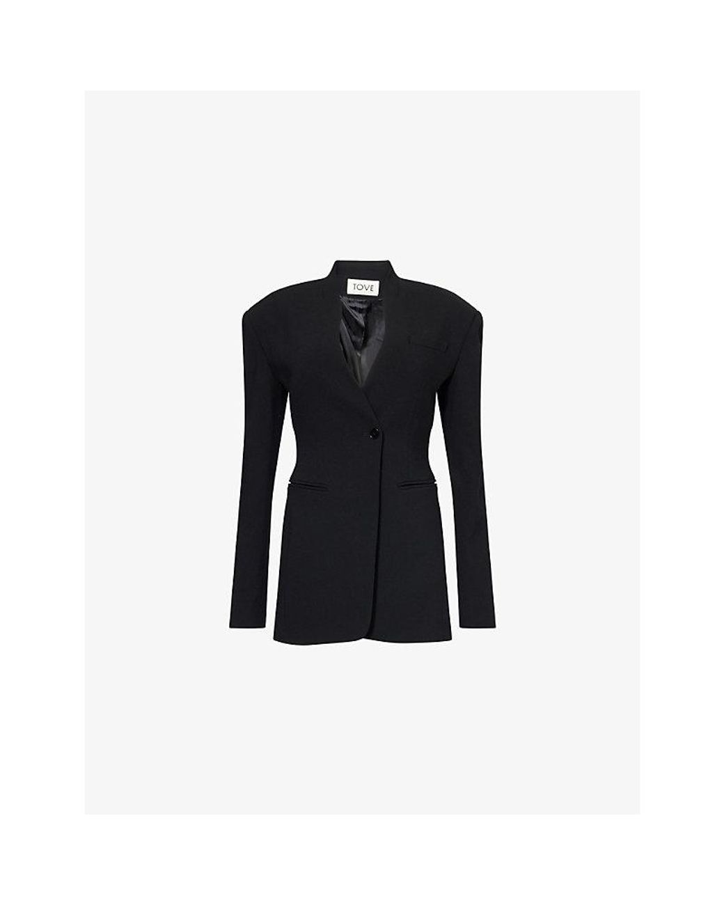 TOVE Aster Collarless Wool-Blend Jacket in Black | Lyst