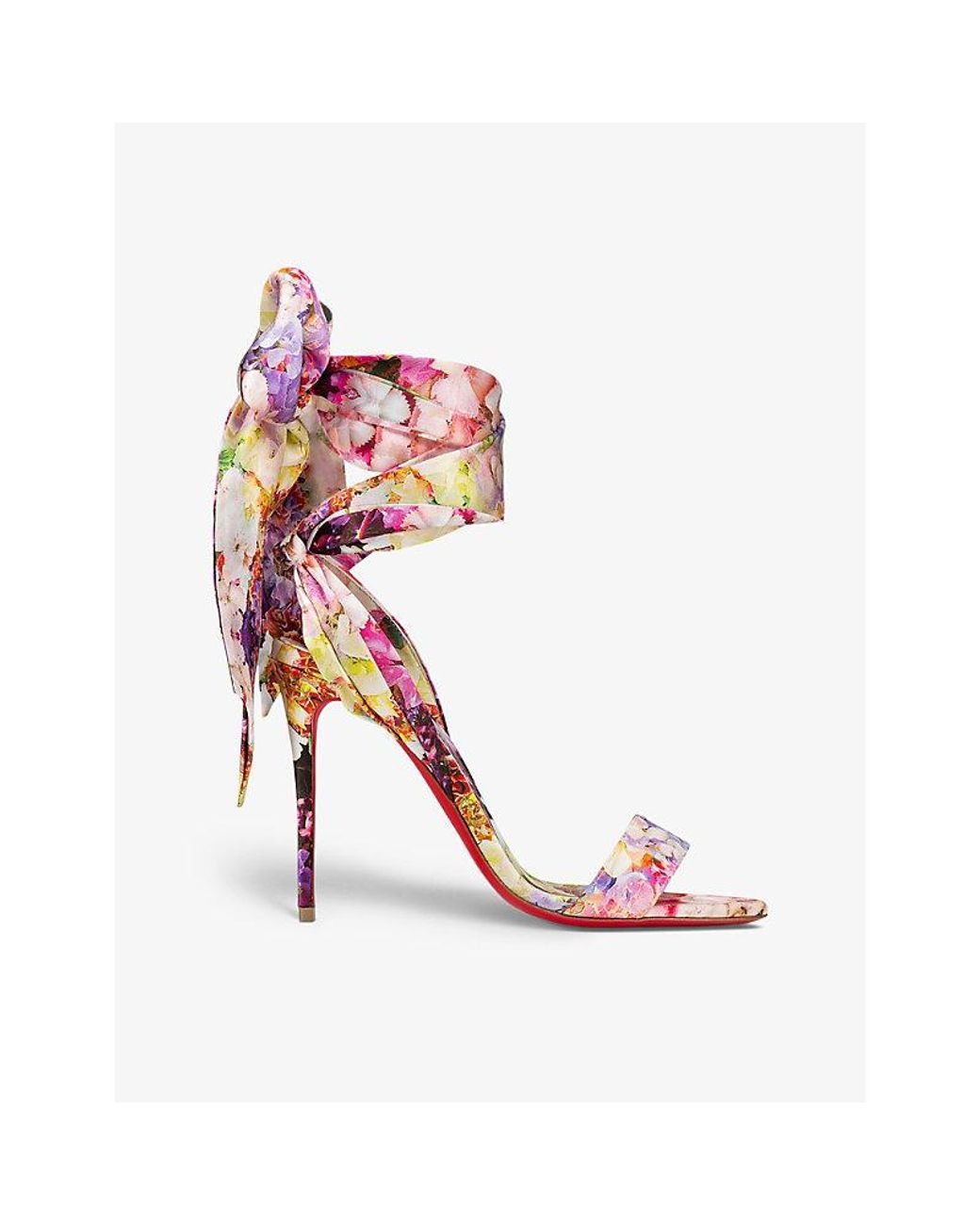 Christian Louboutin Sandale Du Désert 100 Ribbon-tie Floral-print Satin ...