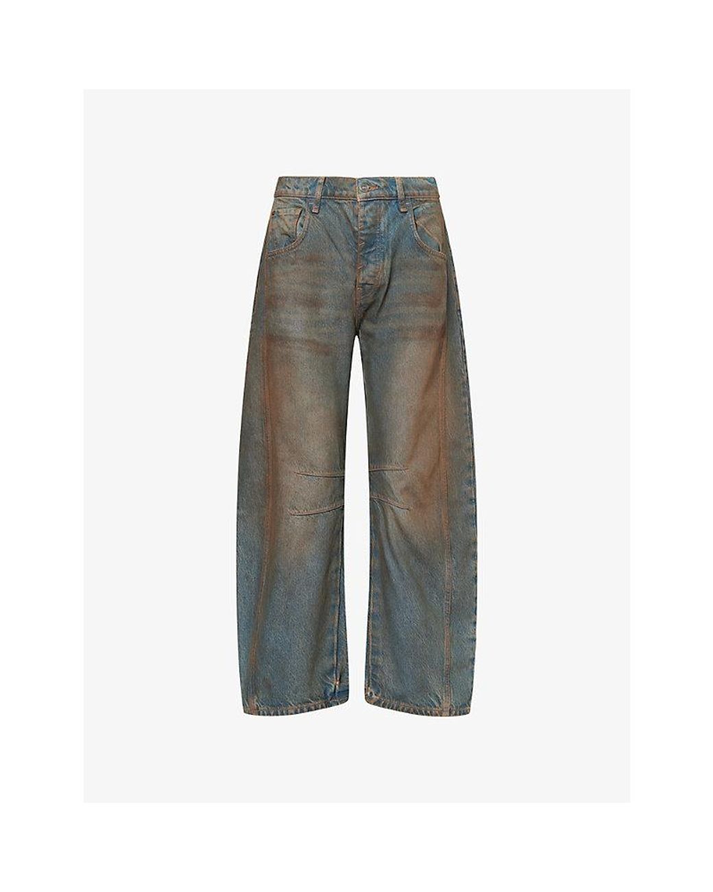 Free People Good Luck Mid-Rise Barrel-Leg Denim Jeans in Gray | Lyst