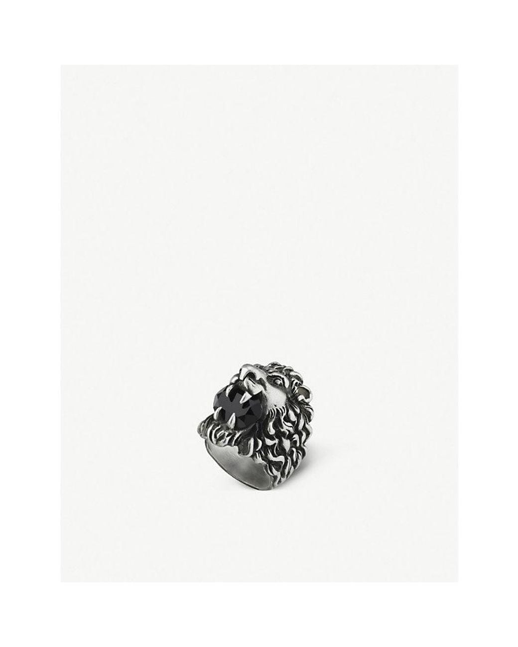 Gucci Lion Head Aged Metal Ring in White for Men | Lyst