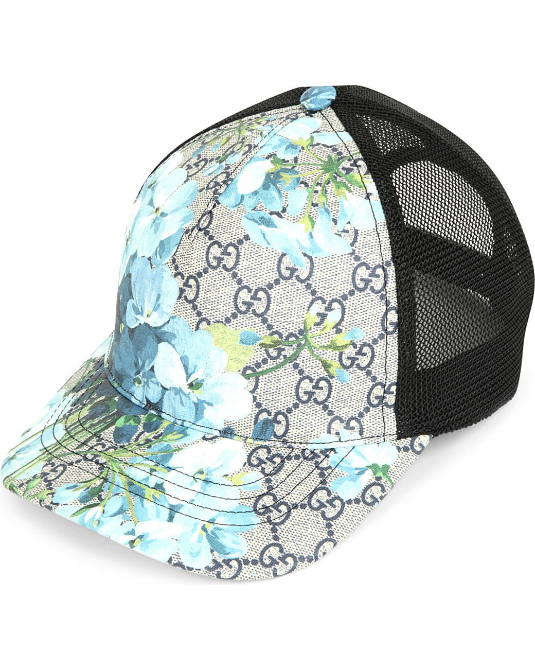 Gucci Floral-print Monogram Trucker Cap in Blue for Men | Lyst