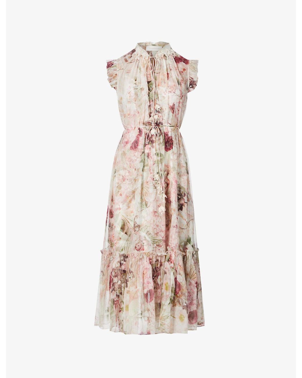 Zimmermann Dancer Flutter Floral Print Silk Midi Dress Lyst