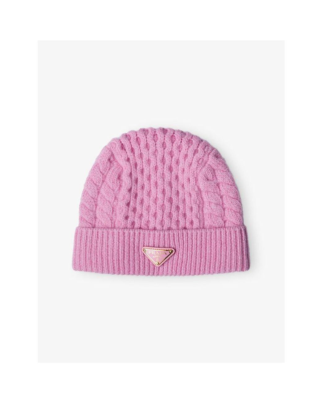 Prada Logo-Plaque Wool Beanie in Pink | Lyst UK
