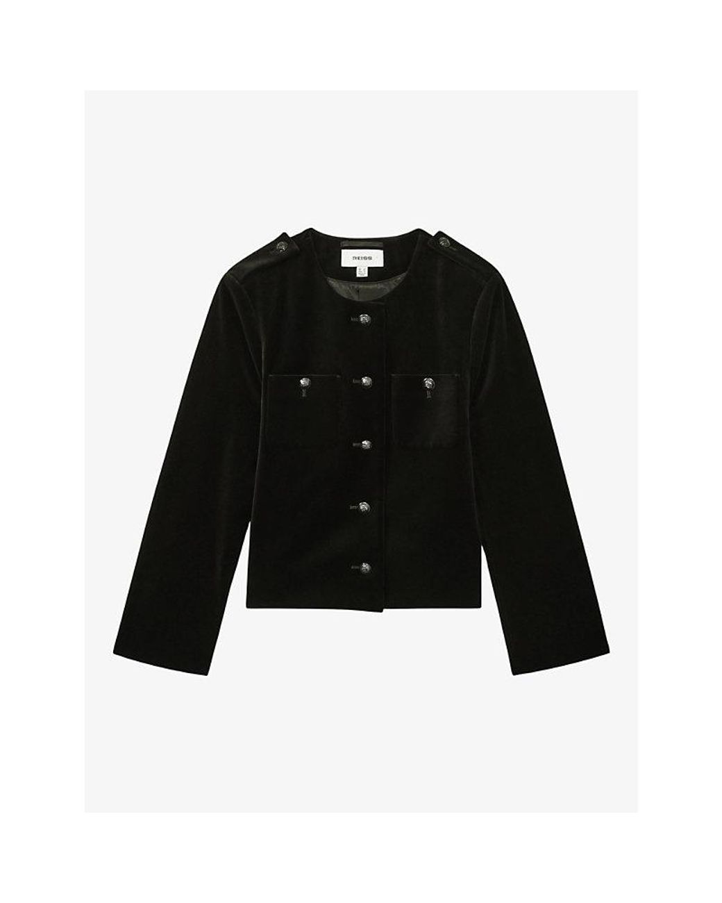 Reiss Viola Boxy-Fit Velvet Cropped Jacket in Black | Lyst UK