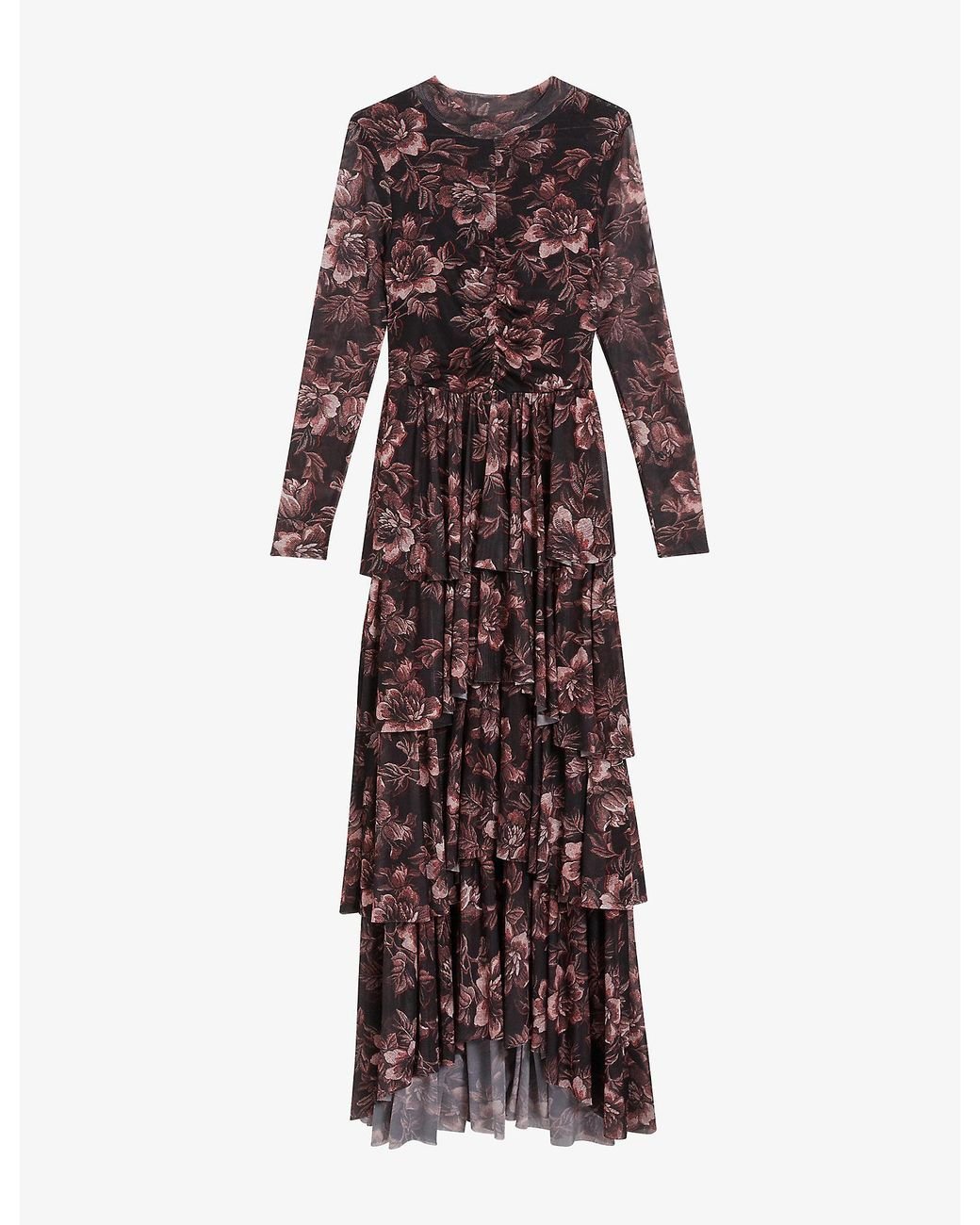 Ted Baker Janeti Floral Print Tiered Stretch Woven Maxi Dress In Purple