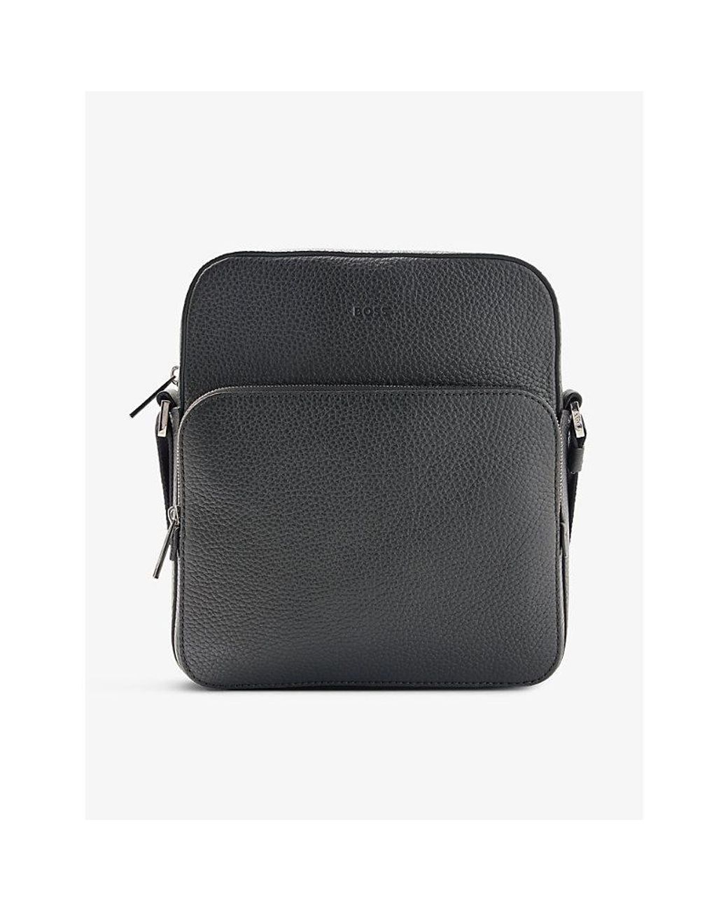 BOSS Business Logo-emed Grained-leather Shoulder Bag in Black for Men ...