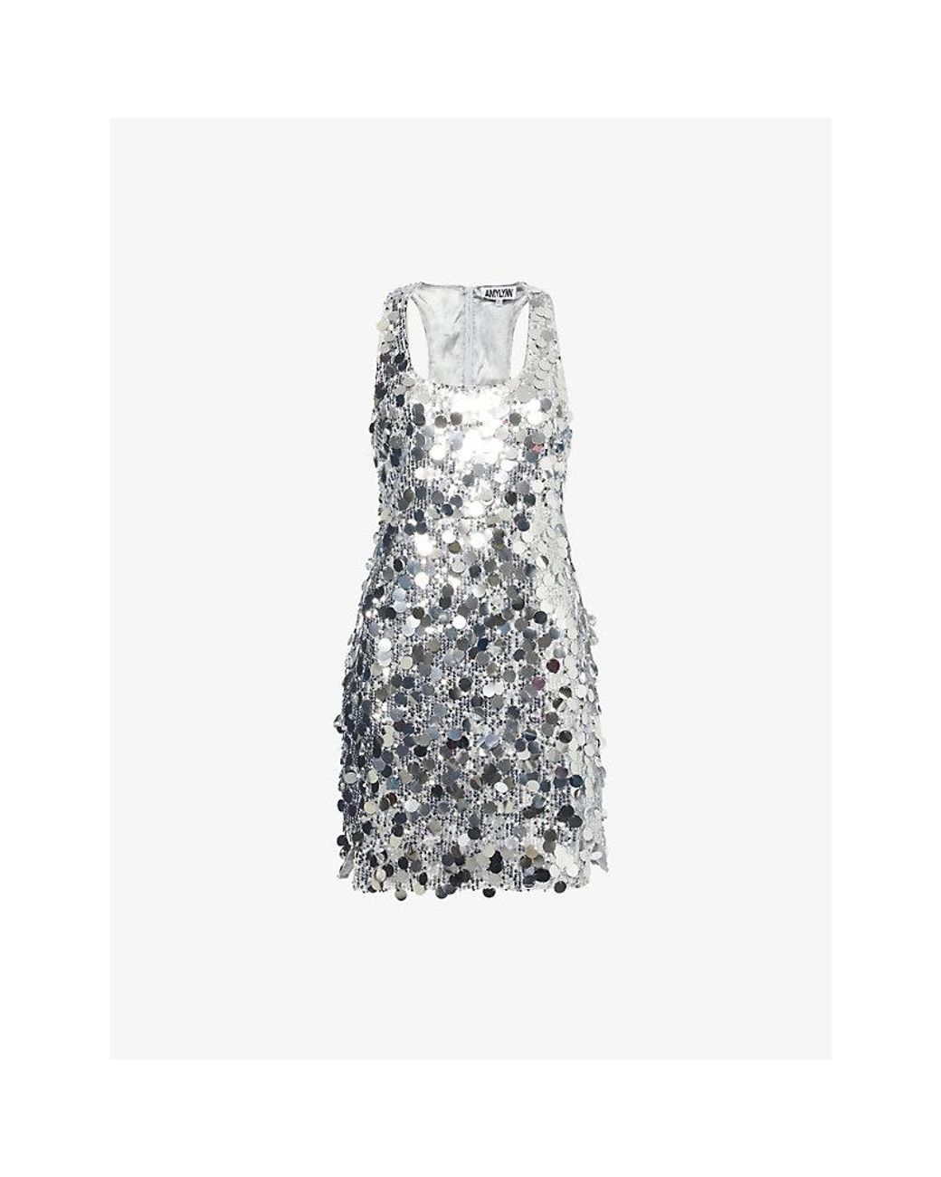 Amy Lynn Sequin Scoop-Neckline Woven Mini Dress in White | Lyst