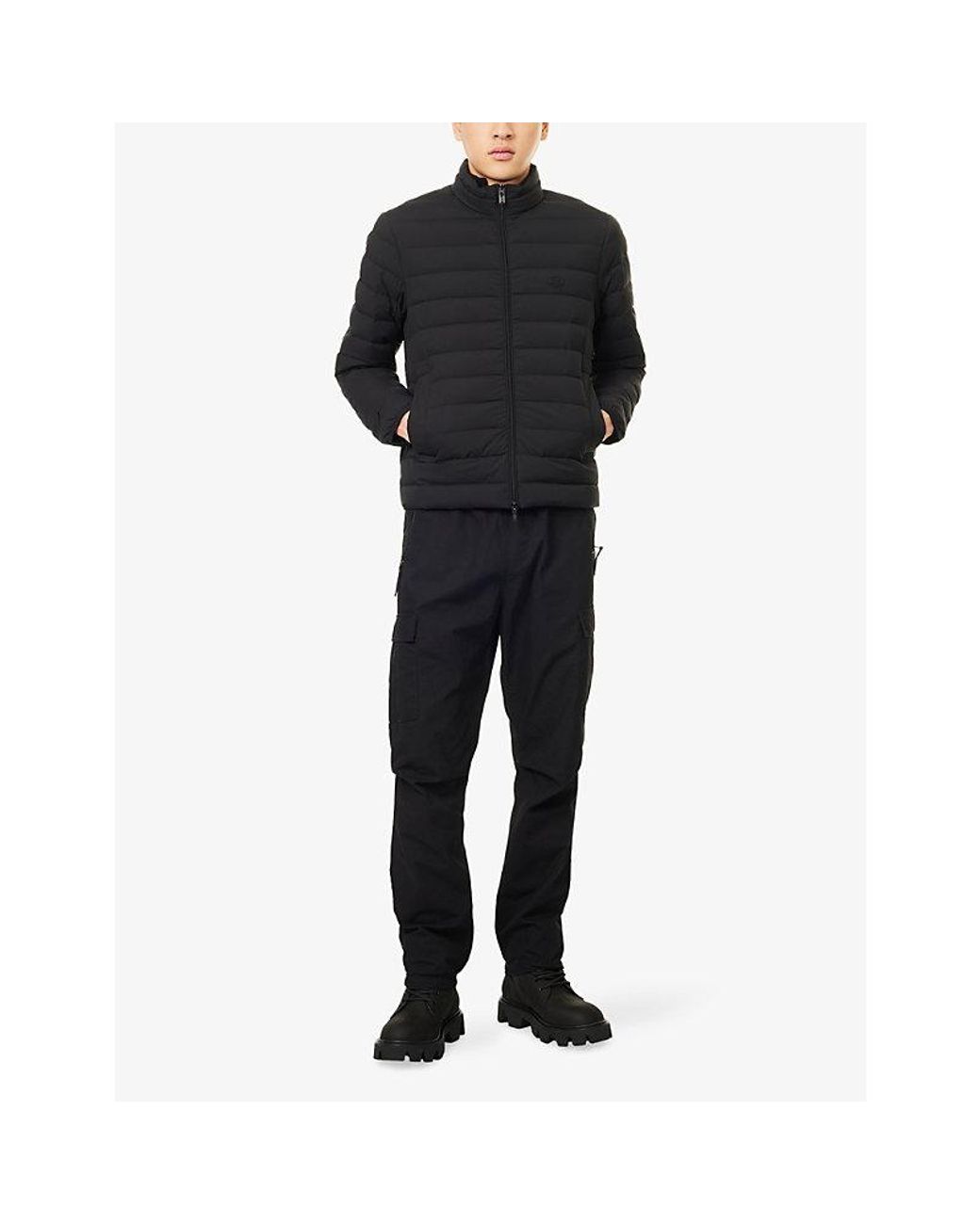 Emporio Armani Badge-Embroidered Funnel-Neck Shell-Down Jacket in Blue ...