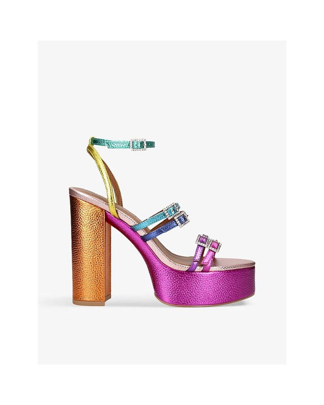 Kurt Geiger Pierra Colour-blocked Platform Leather Sandals in Pink | Lyst