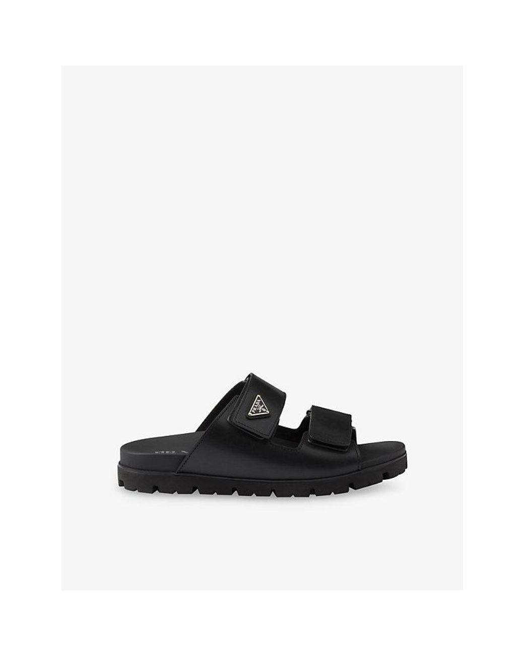 Prada Enamelled-Logo Leather Slides in Black for Men | Lyst UK