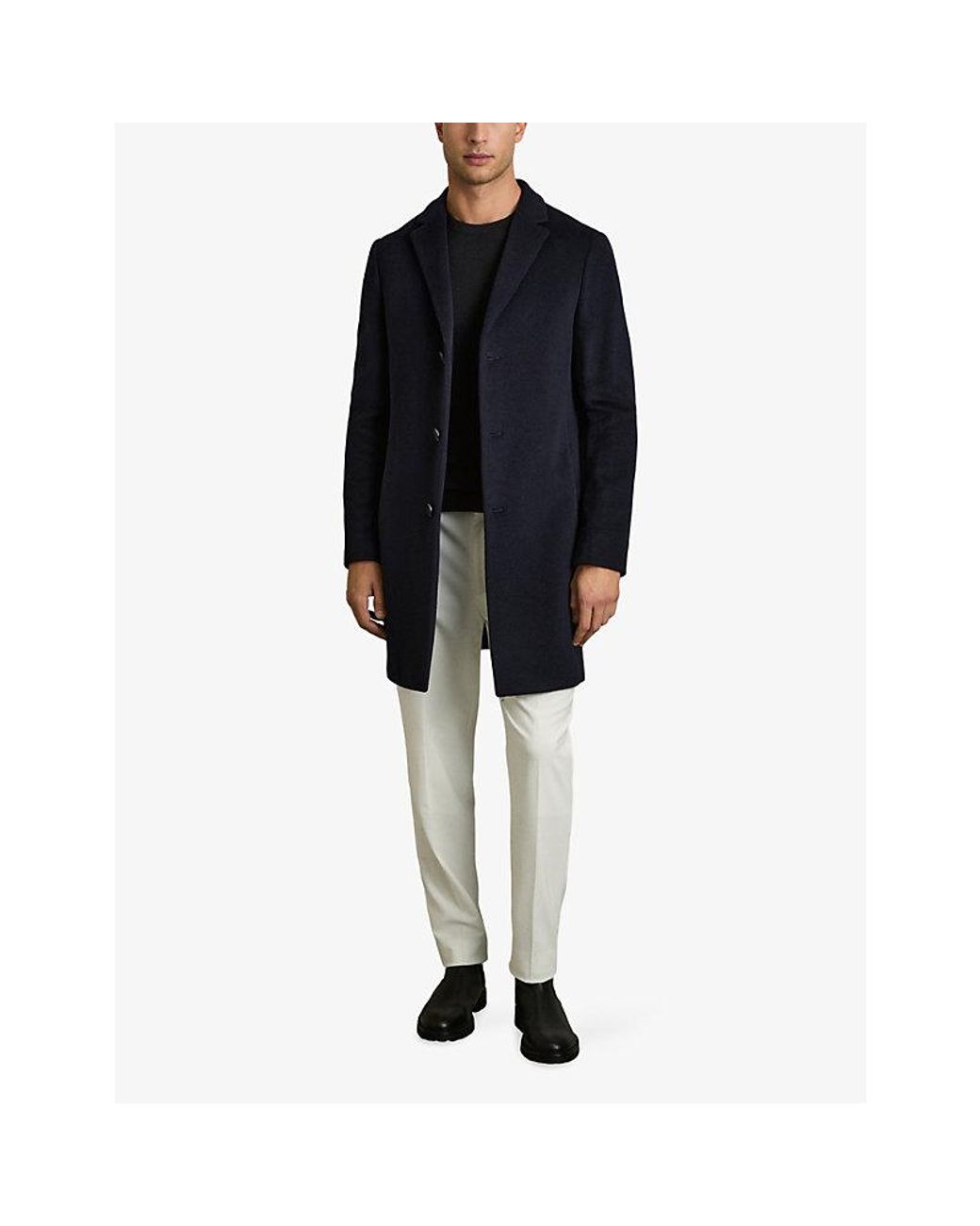 Reiss Gable Single-Breasted Wool-Blend Overcoat in Blue for Men | Lyst