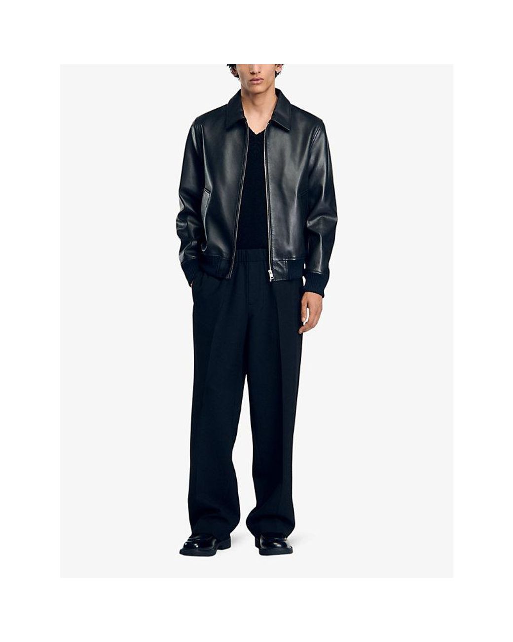 Sandro Relaxed-Fit Leather Jacket in Black | Lyst