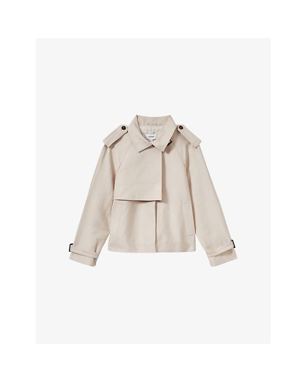 Reiss Mila Cropped Woven Trench Coat in Natural | Lyst