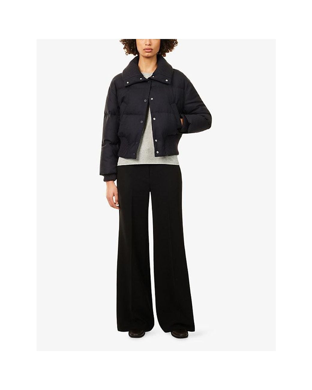 Theory Cozy Collar Down-Padded Wool-Blend Jacket in Blue | Lyst