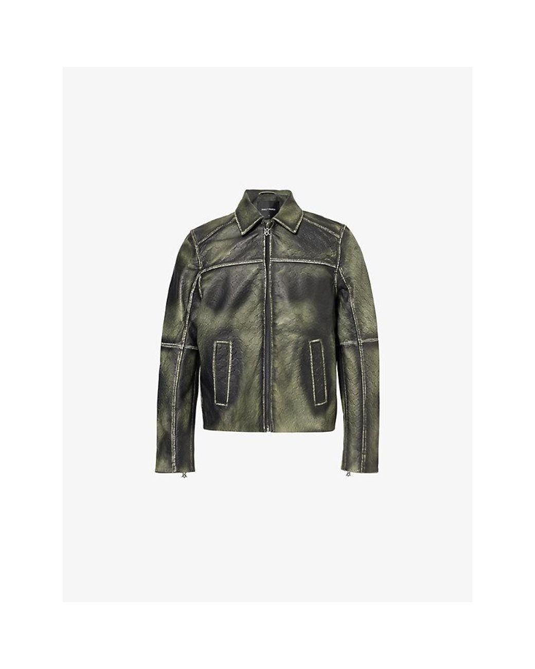 Daily Paper Cardamon Silence Panelled Embossed Leather Jacket in Green ...