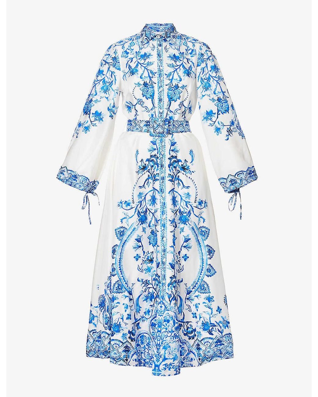 Polo Ralph Lauren Paisley-pattern Long-sleeve Silk Maxi Dress in Blue | Lyst