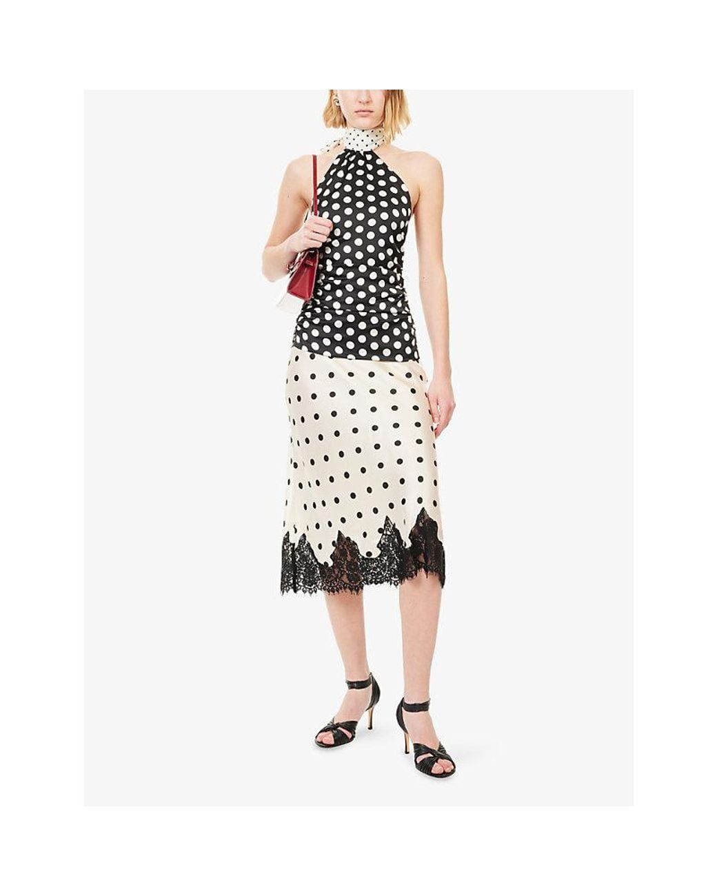 Amy Lynn Polka Dot Scarf-Neck Satin Top in Blue | Lyst