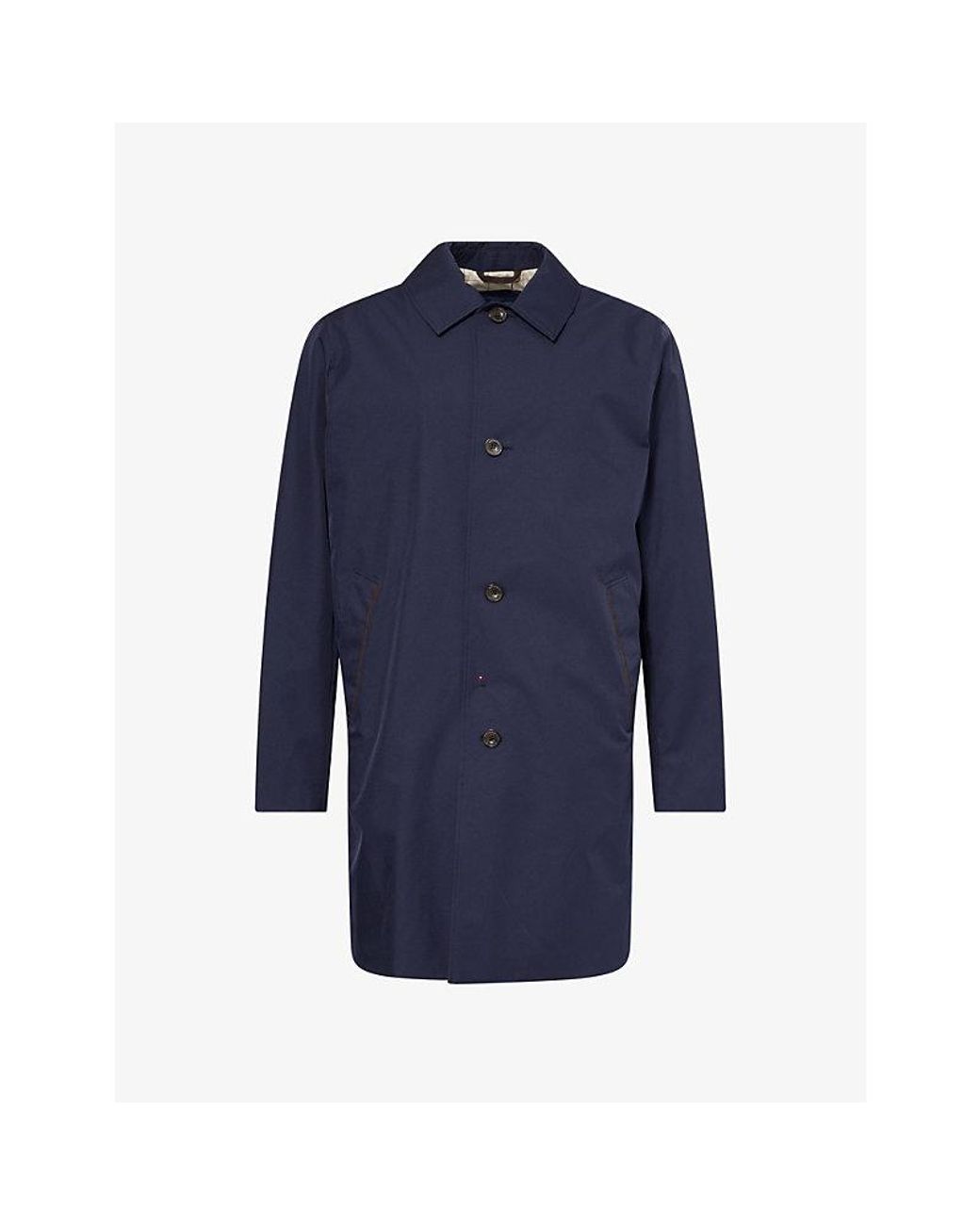 Hackett Belgravia Classic-Collar Woven Mac Coat in Blue for Men | Lyst