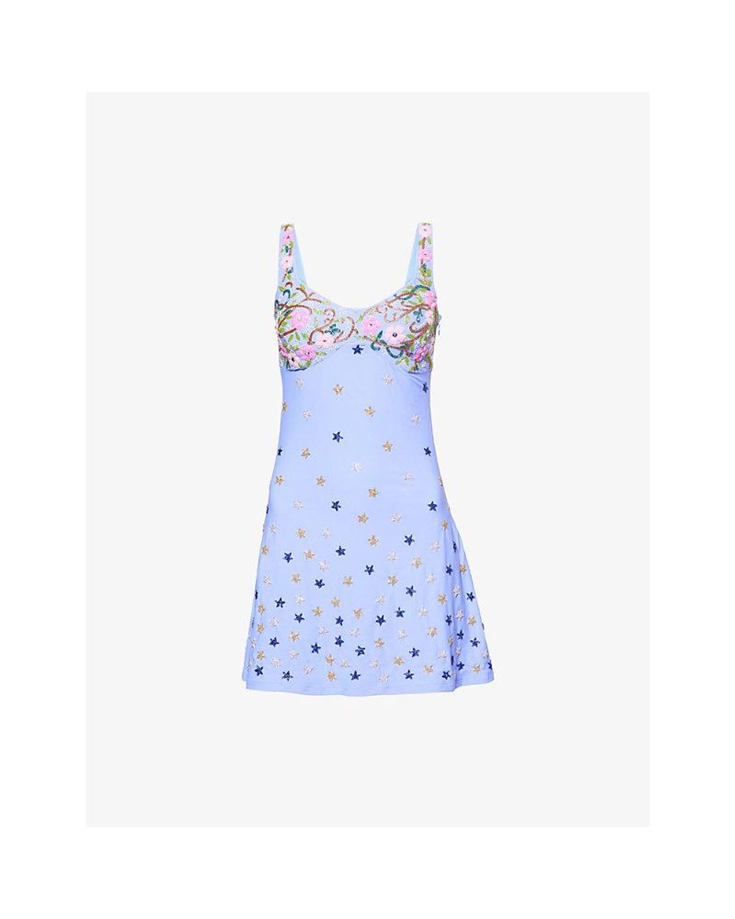 Oceanus Midnight Star Beaded Mesh Mini Dress in Blue | Lyst UK