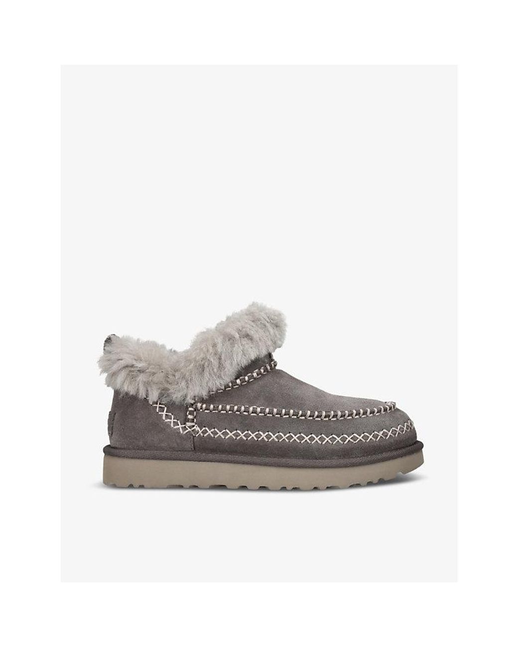 UGG Classic Ultra Mini Alpine Logo-Patch Suede Ankle Boots in Gray | Lyst