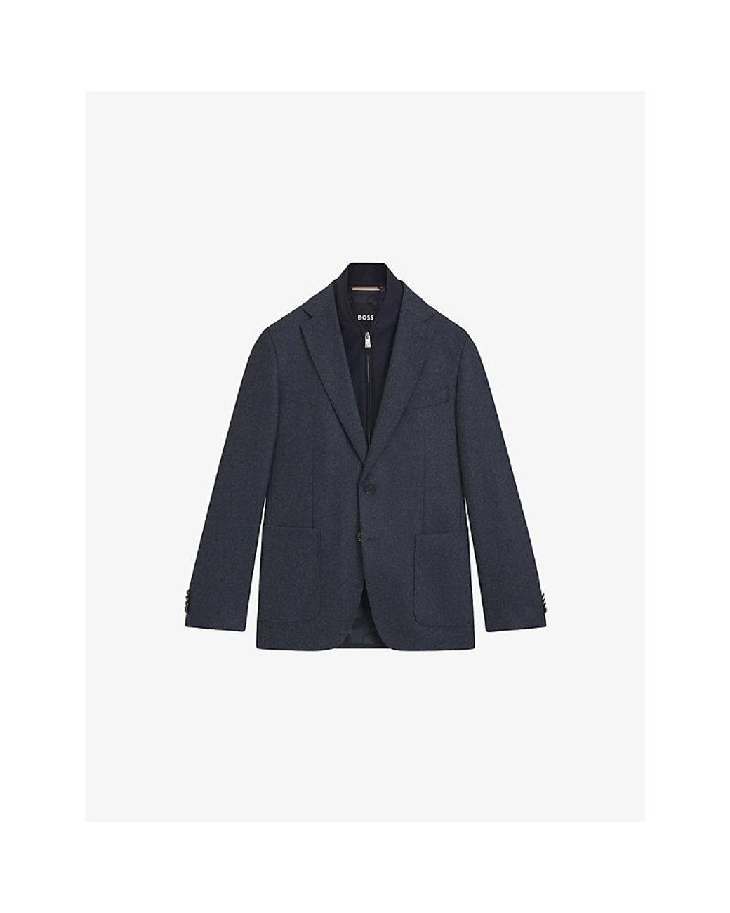 BOSS Removable-Lining Slim-Fit Wool-Blend Jacket in Blue for Men | Lyst UK