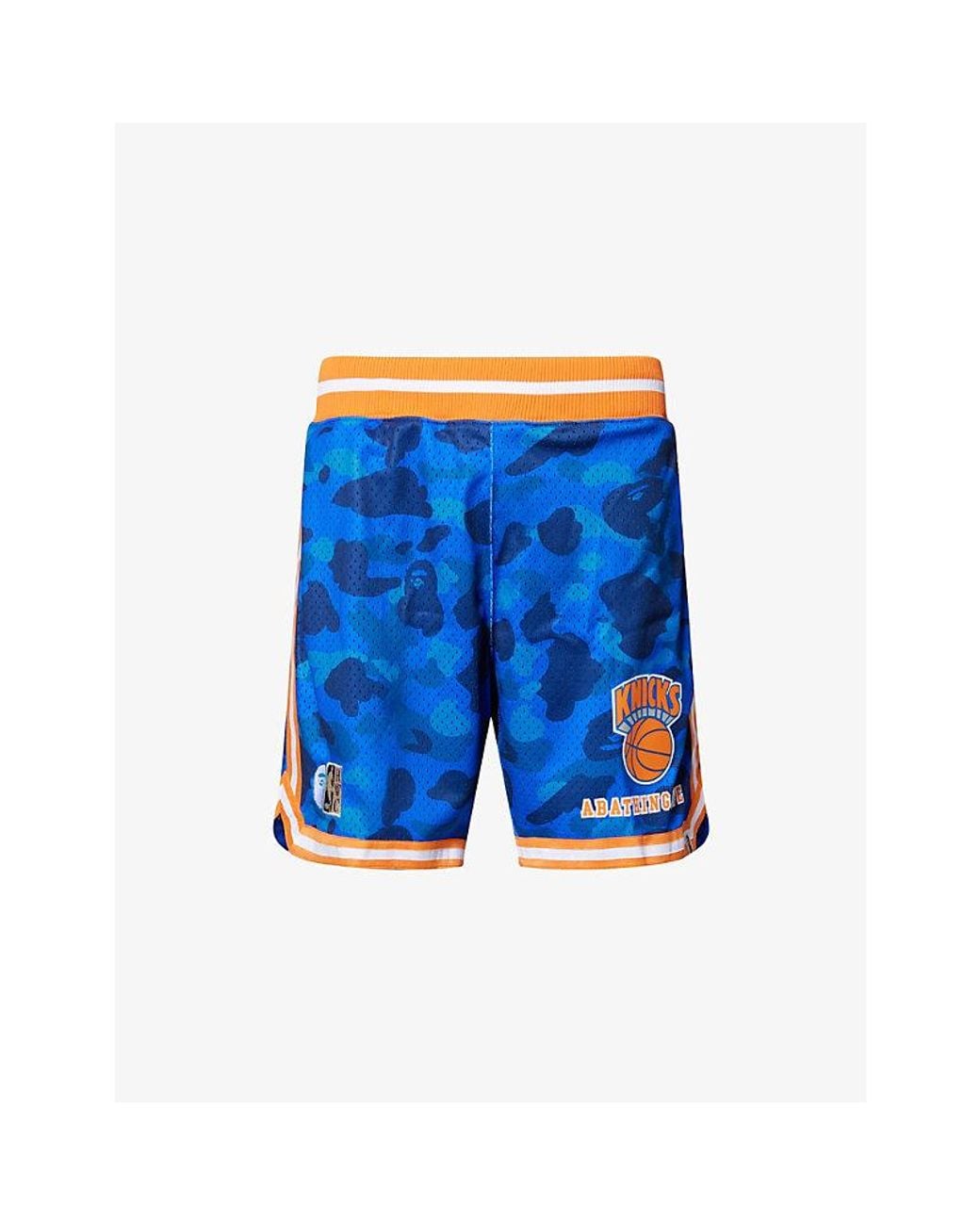 A Bathing Ape Nba Knicks Logo-Embroidered Mesh Shorts in Blue for Men ...