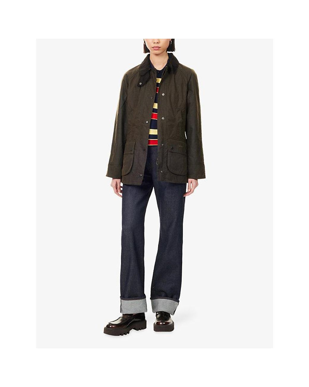 Barbour Beadnell Waxed-Cotton Jacket in Green | Lyst