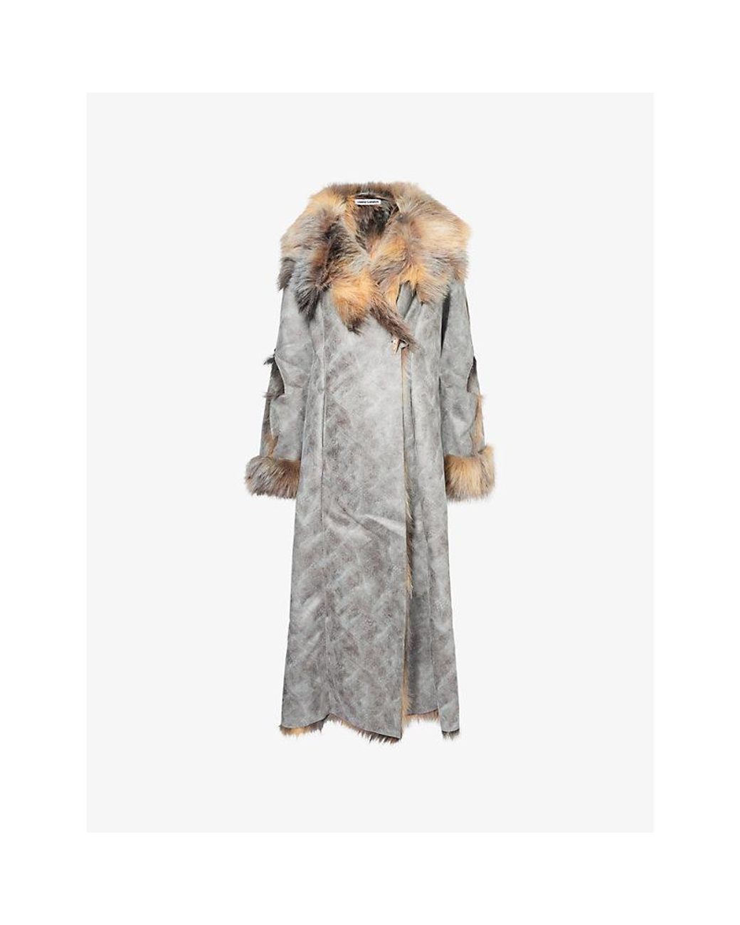 Jaded London Alpha Faux-Fur-Trims Relaxed-Fit Faux-Leather Coat in Gray ...