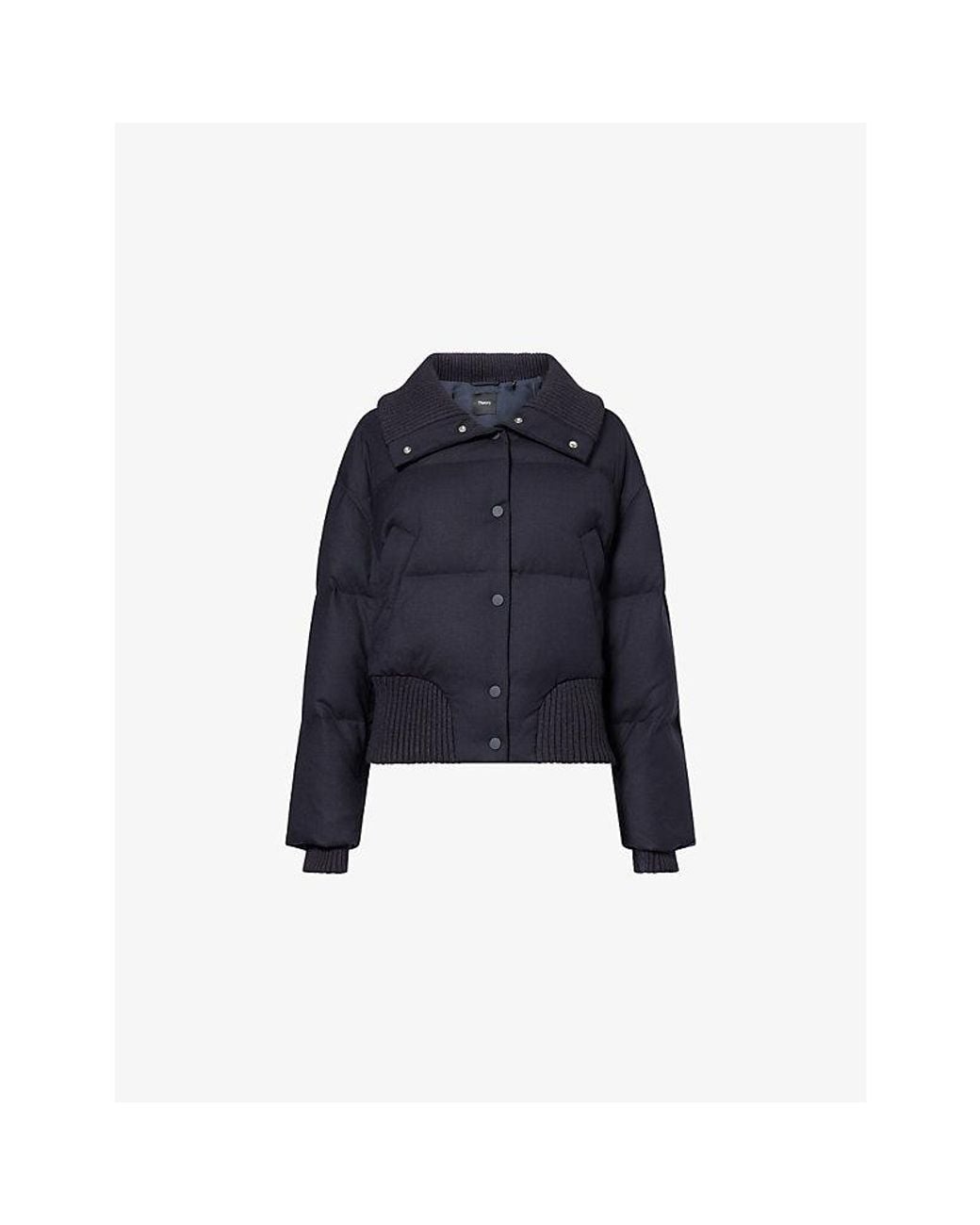 Theory Cozy Collar Down-Padded Wool-Blend Jacket in Blue | Lyst