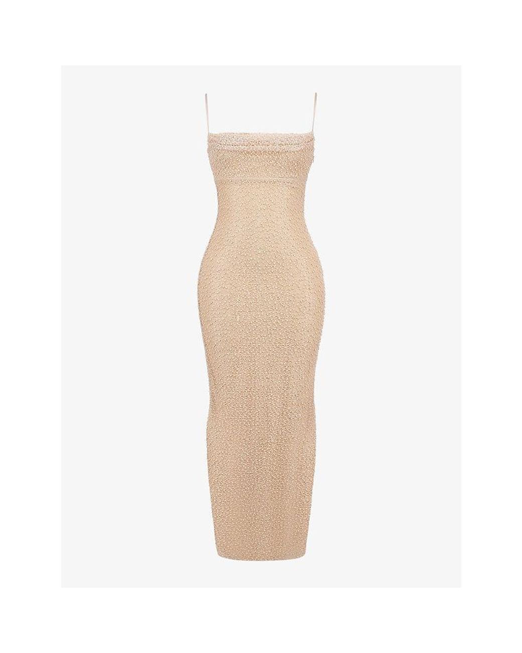 House Of Cb Calla Bead-Embellished Mesh And Satin Maxi Dress in Natural ...