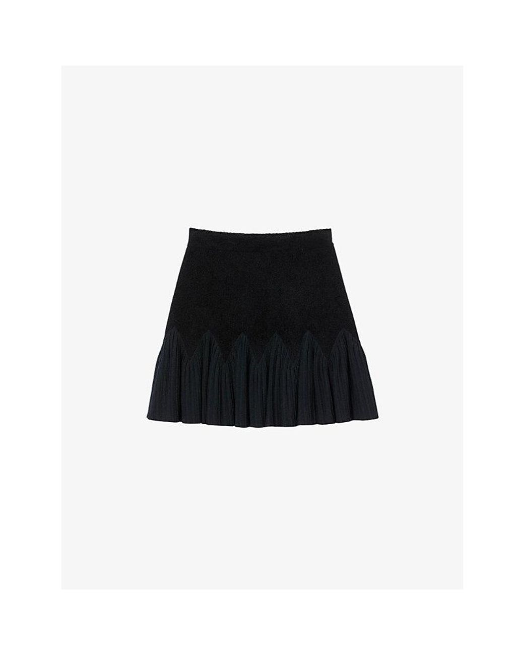 Sandro Ruffled High-Rise Stretch-Knit Mini Skirt in Black | Lyst