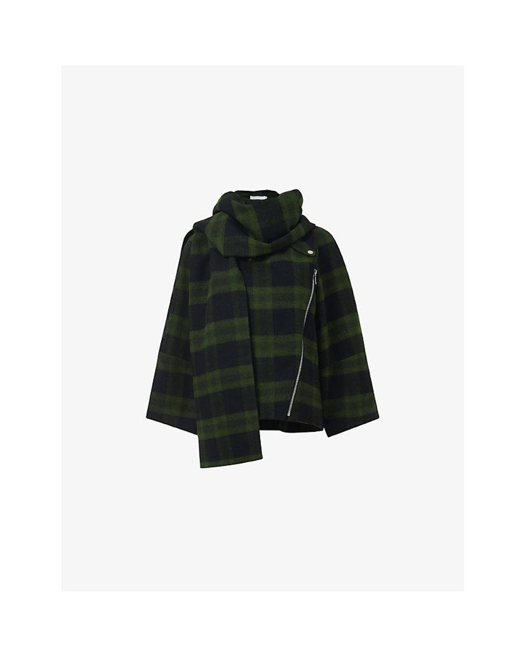 eem Check-Pattern Detachable-Scarf Biker Jacket in Black | Lyst UK