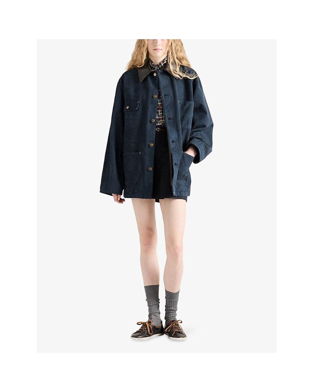 Prada Triangle-Logo Canvas Blouson Jacket in Blue | Lyst