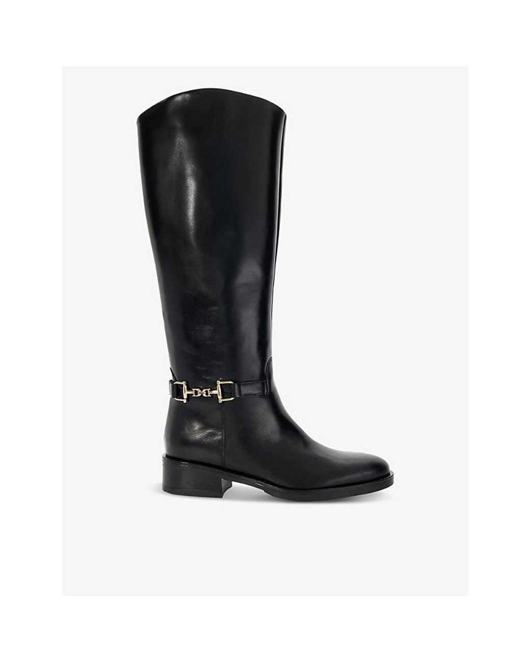 Dune Leather Tucci Snaffle-Trim Leather Heeled Knee-High Boots in Black ...