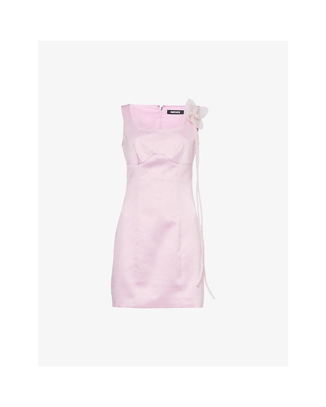 ROTATE BIRGER CHRISTENSEN Floral-Motif Darted Woven Mini Dress in Pink ...