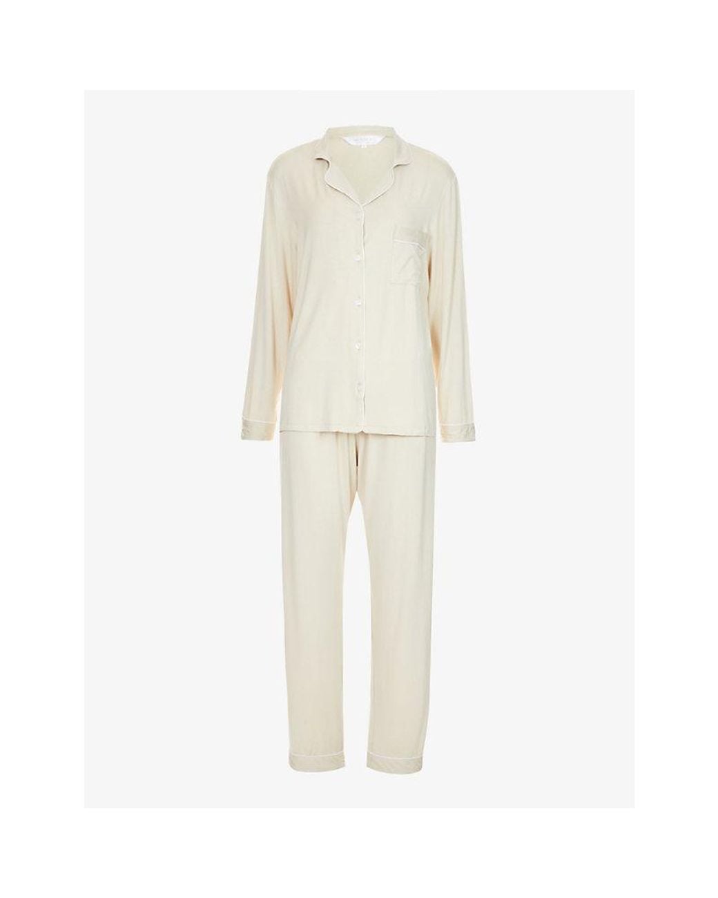 THE NAP CO Rayon Piped Stretch-Jersey Pyjama Set in Natural | Lyst