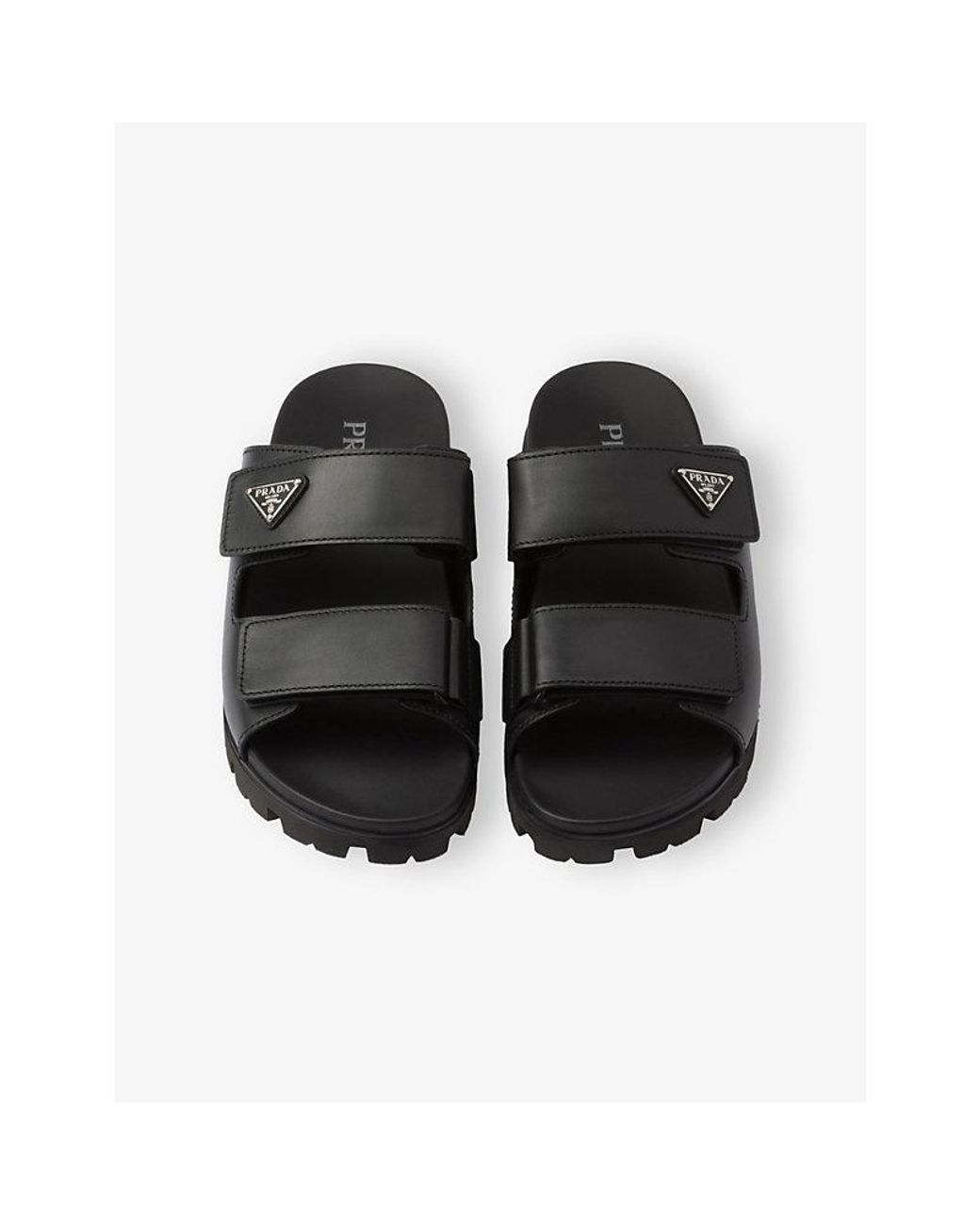 Prada Enamelled-Logo Leather Slides in Black for Men | Lyst UK