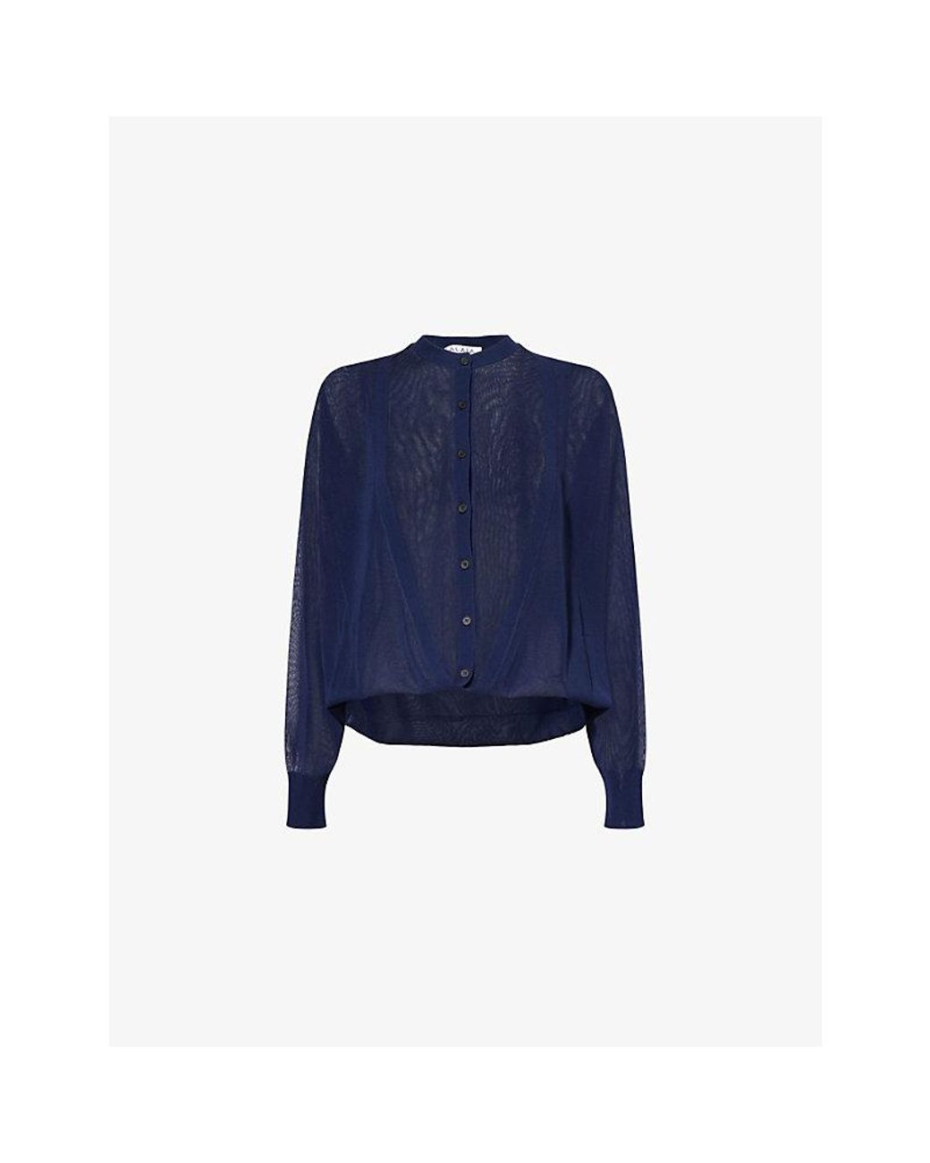 Alaïa Folded Sheer Knitted Cardigan in Blue | Lyst