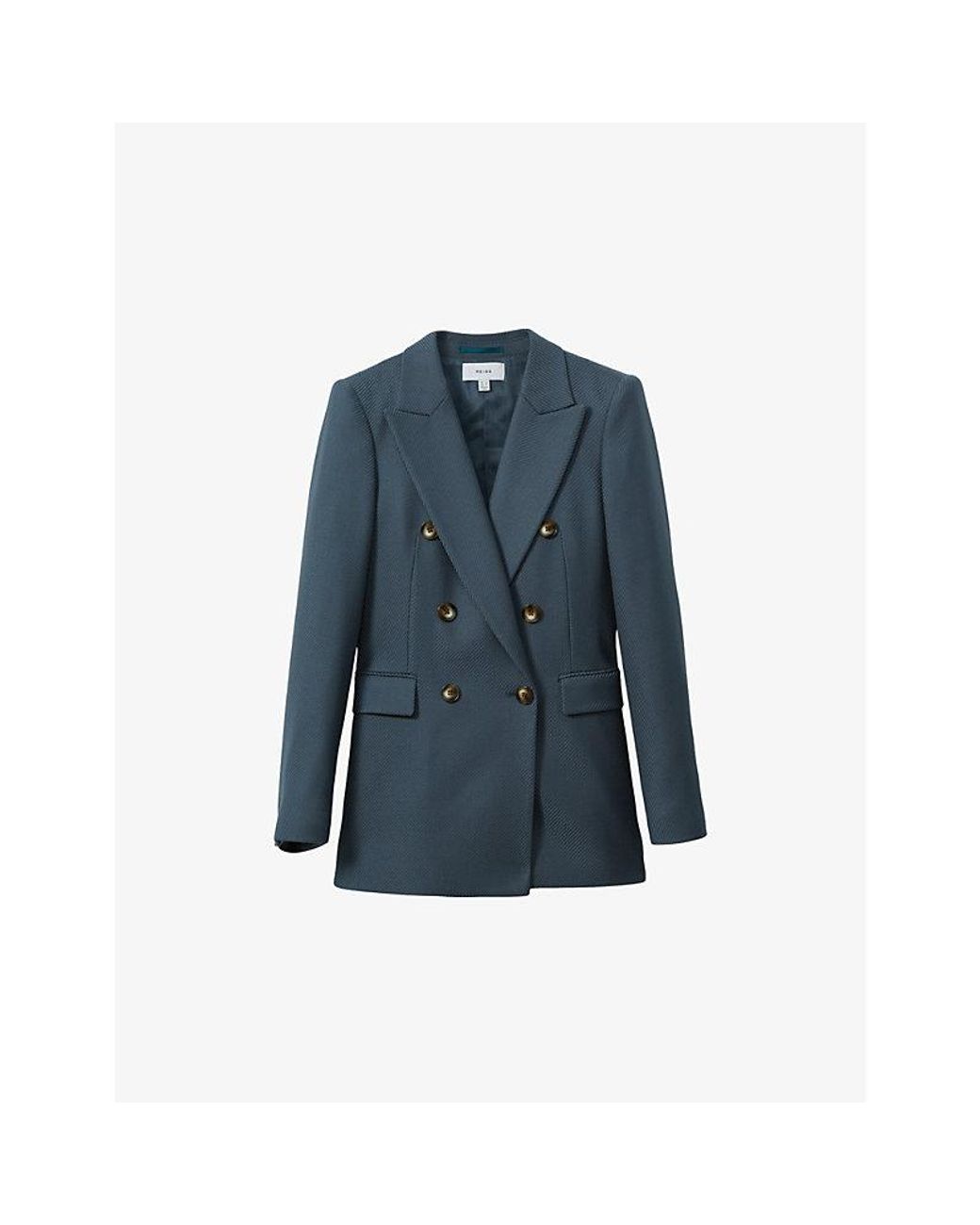 Reiss Fran Twill-weave Double-breasted Wool-blend Blazer in Blue | Lyst