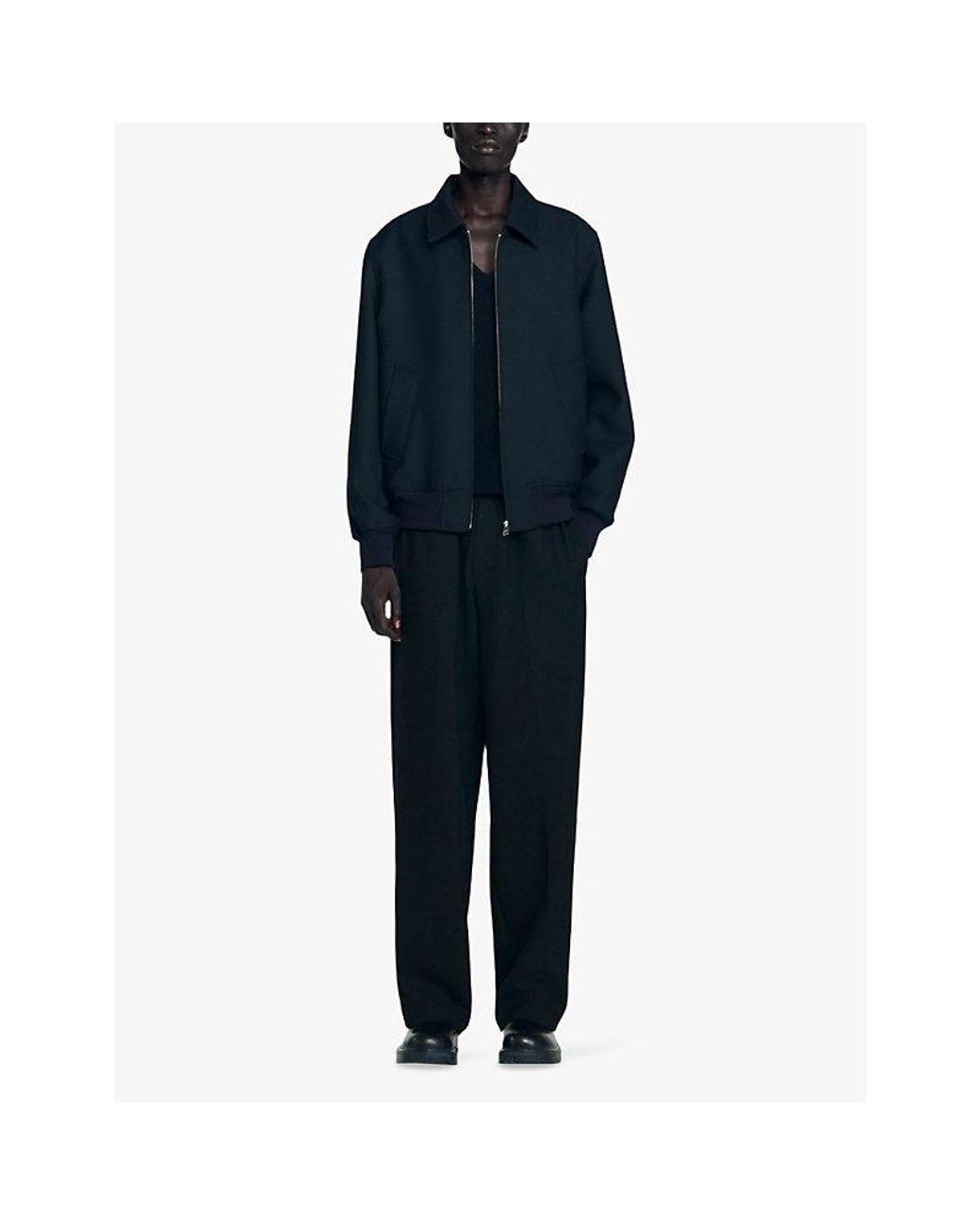 Sandro Collared Regular-Fit Woven Jacket in Black for Men | Lyst