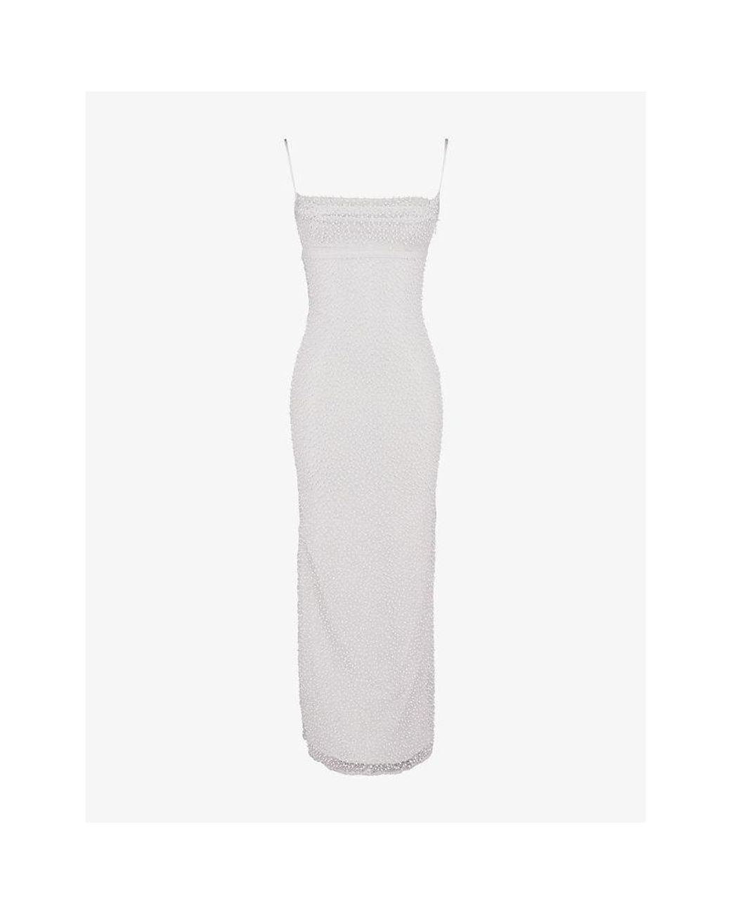 House Of Cb Calla Pearl-Embellished Woven Maxi Dress in White | Lyst