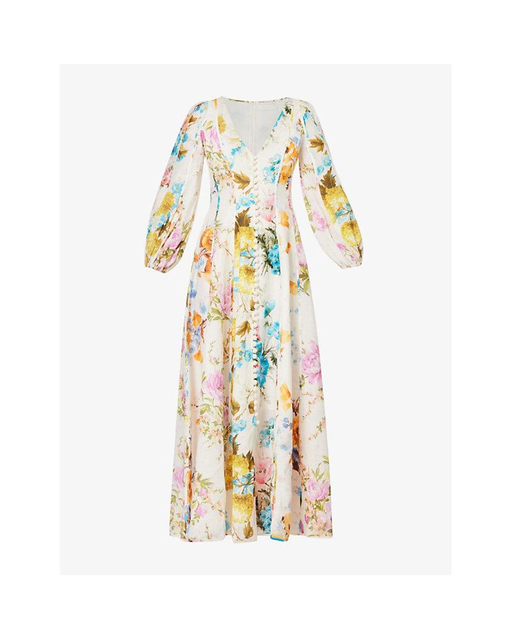 Zimmermann Halcyon Floral Print Linen Maxi Dress X In Metallic Lyst