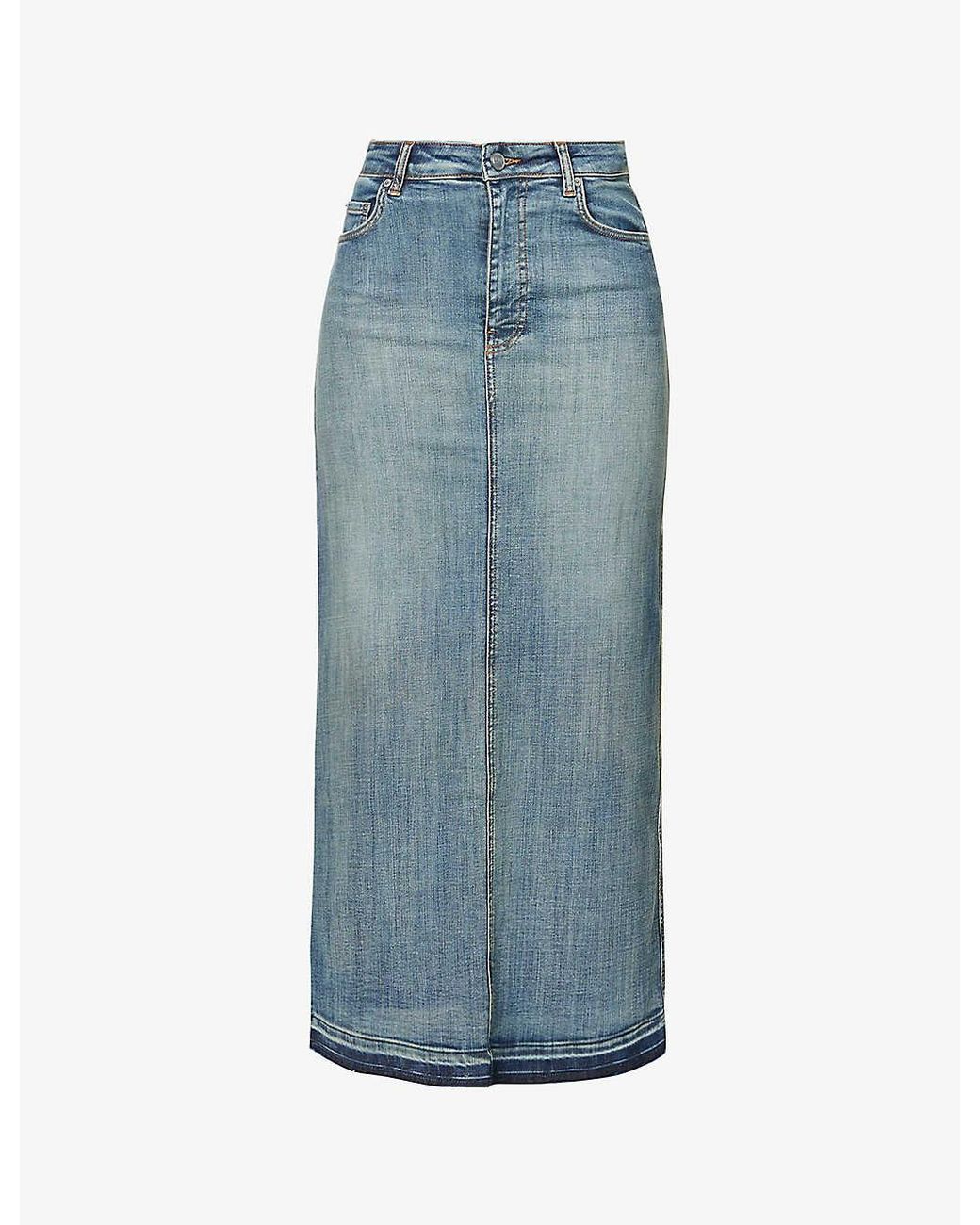 Ganni Tint Edge Faded-wash Stretch-organic Denim Maxi Skirt in Blue | Lyst