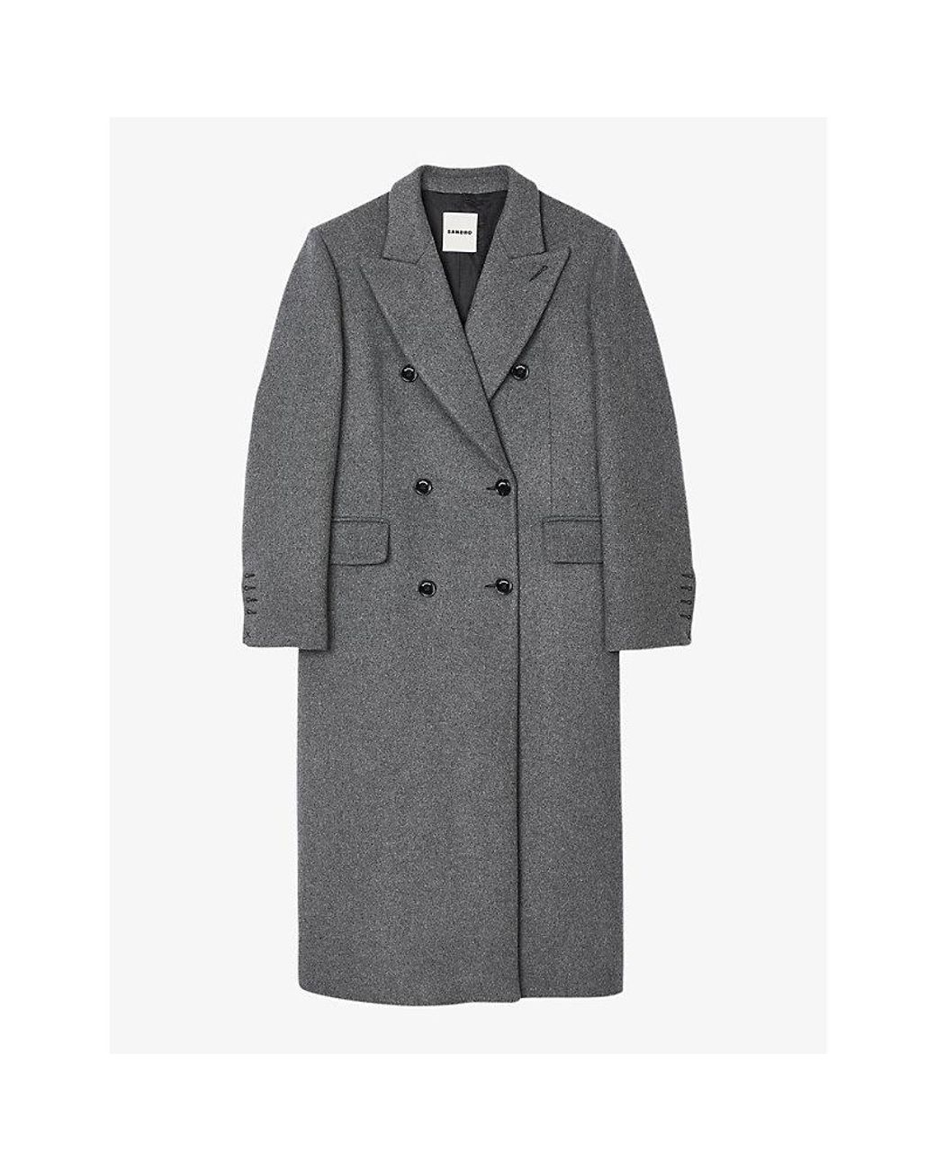 Sandro Double-Breasted Long Wool-Blend Coat in Grey | Lyst UK
